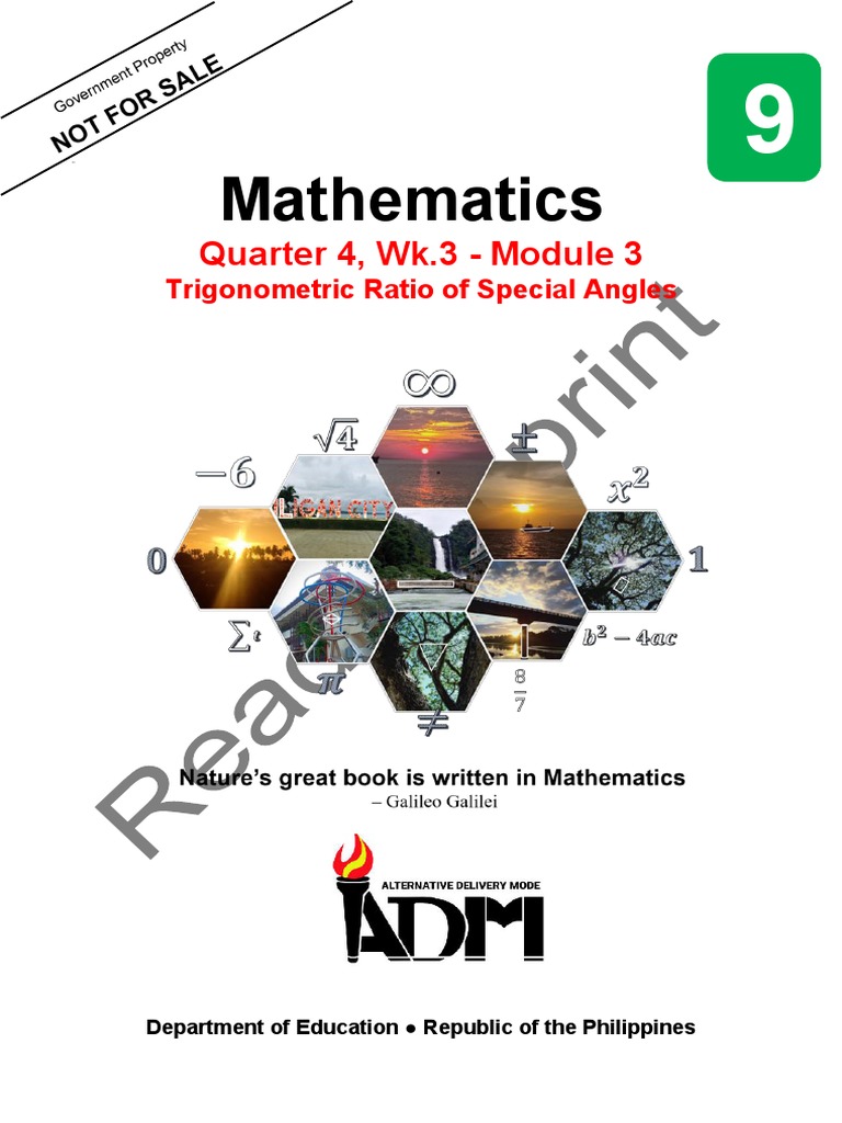 Math9 Q4 Mod3 Wk3 Trigonometric Ratio Of Special Angles V5 Pdf Triangle