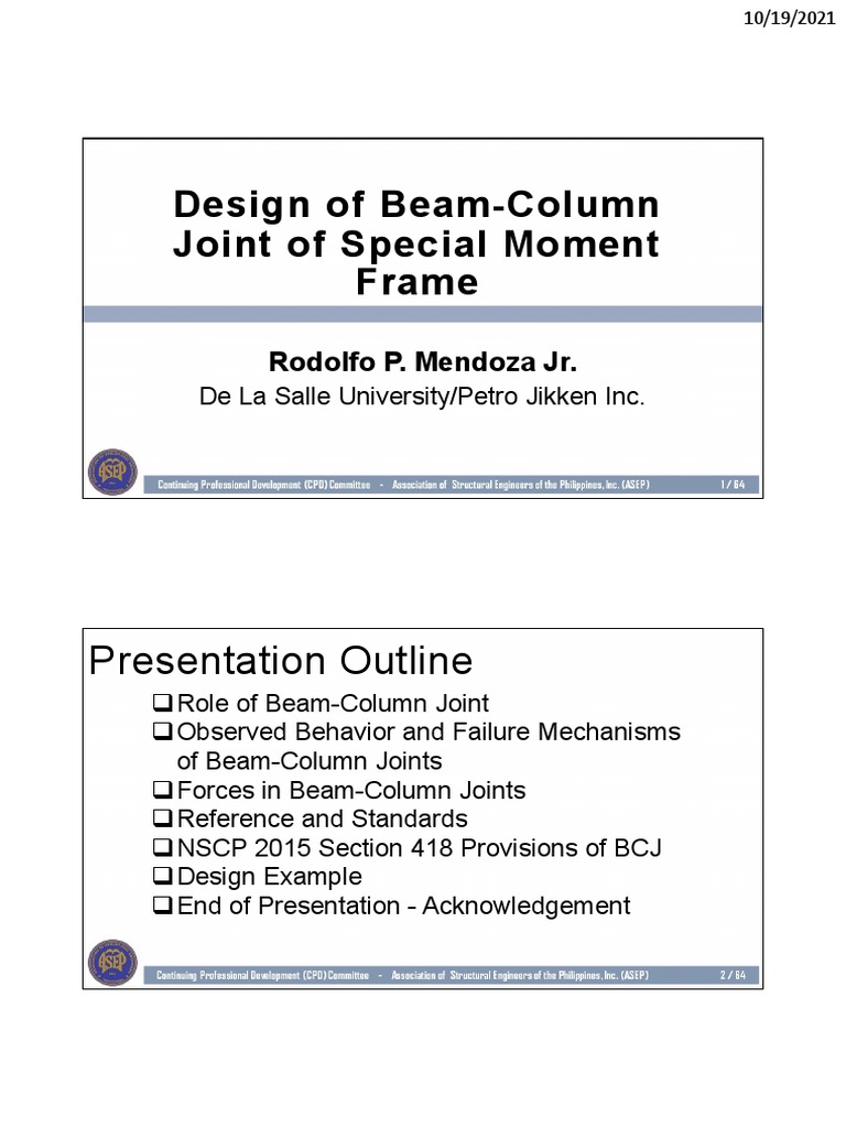Design and Behavior of Reinforced Concrete Beam-Column Joints in Special Moment Frames | PDF ...