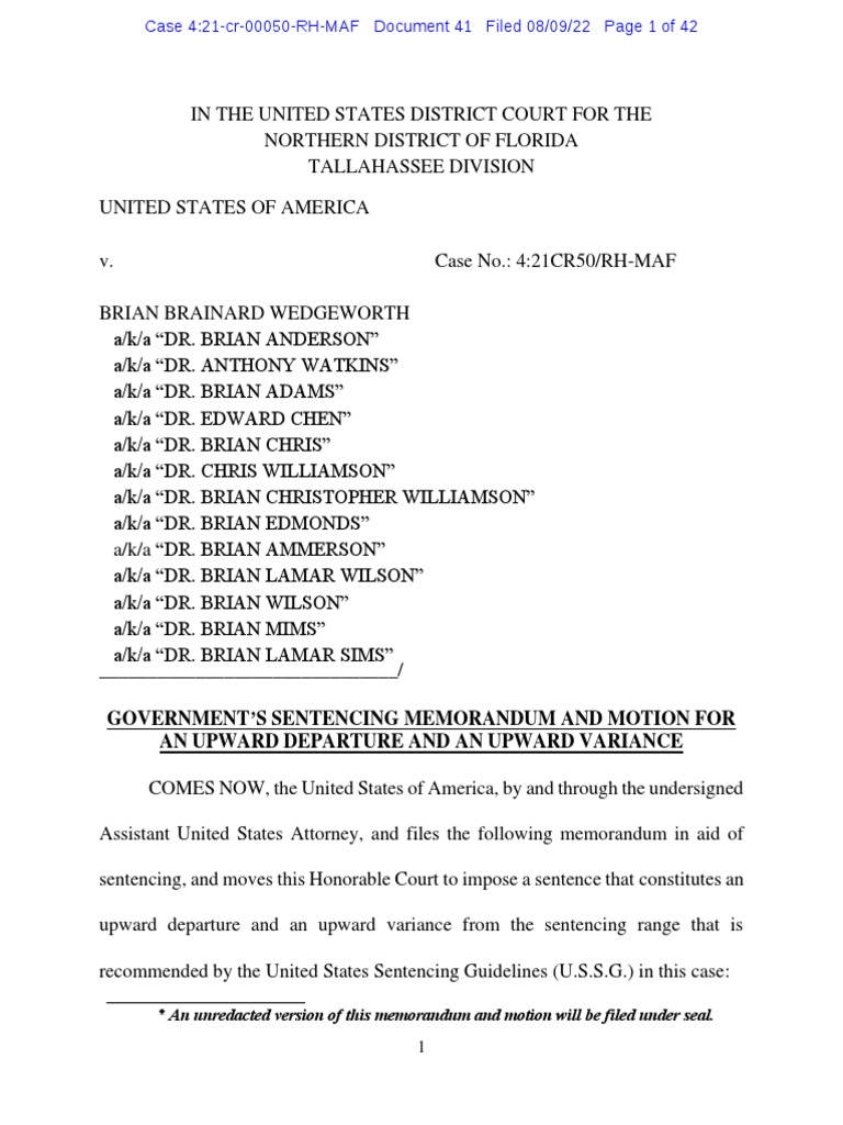 Wedgeworth Sentencing Memorandum | PDF | United States Federal ...