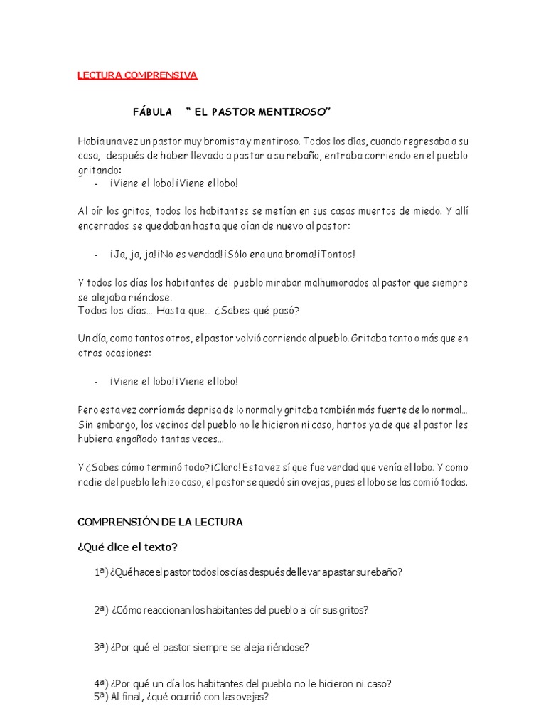 Lecturas Comprens. 3º B | PDF