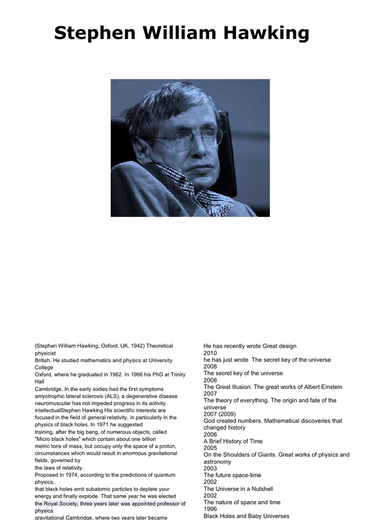 Stephen Hawking: A Brief Biography | PDF