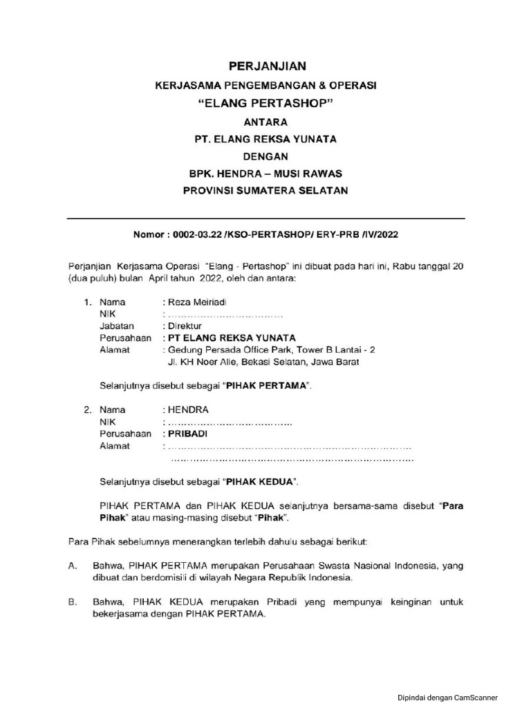 Draft Kso Mandiri Elang Pertashop Mei 2022 | PDF