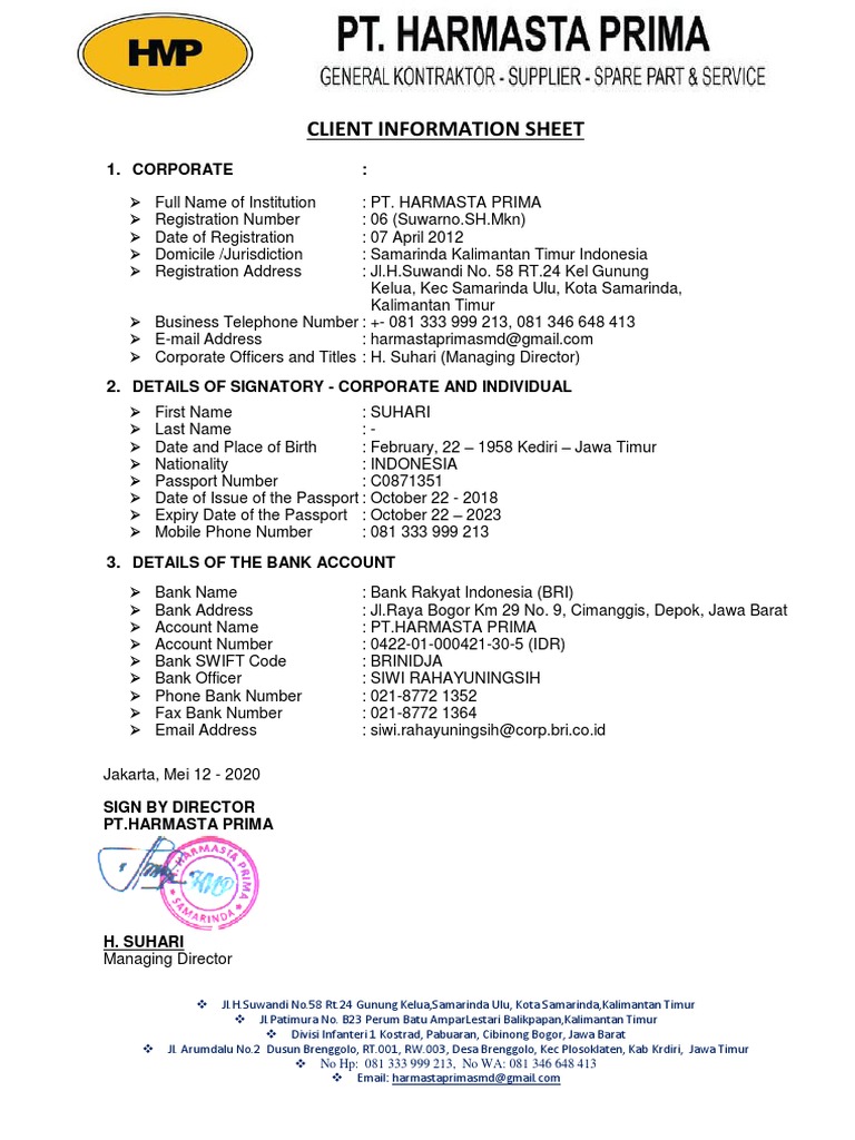 10000 Client Information Sheet Harmasta Prima Rev Pdf Information