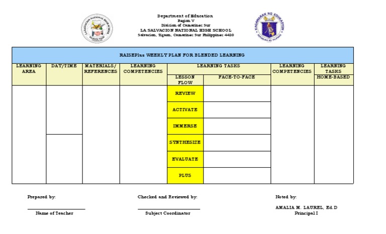 Template Raiseplus Weekly Plan For Blended Learning Template | PDF