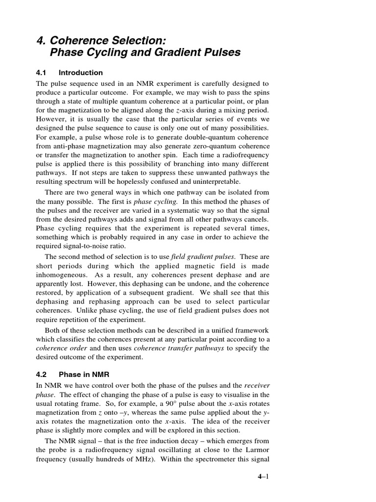 Coherence Selection - Phase Cycling and Gradient Pulses | PDF | Nuclear ...