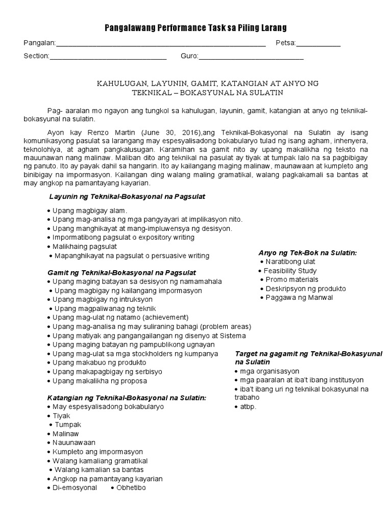 Pangalawang Performance Task | PDF