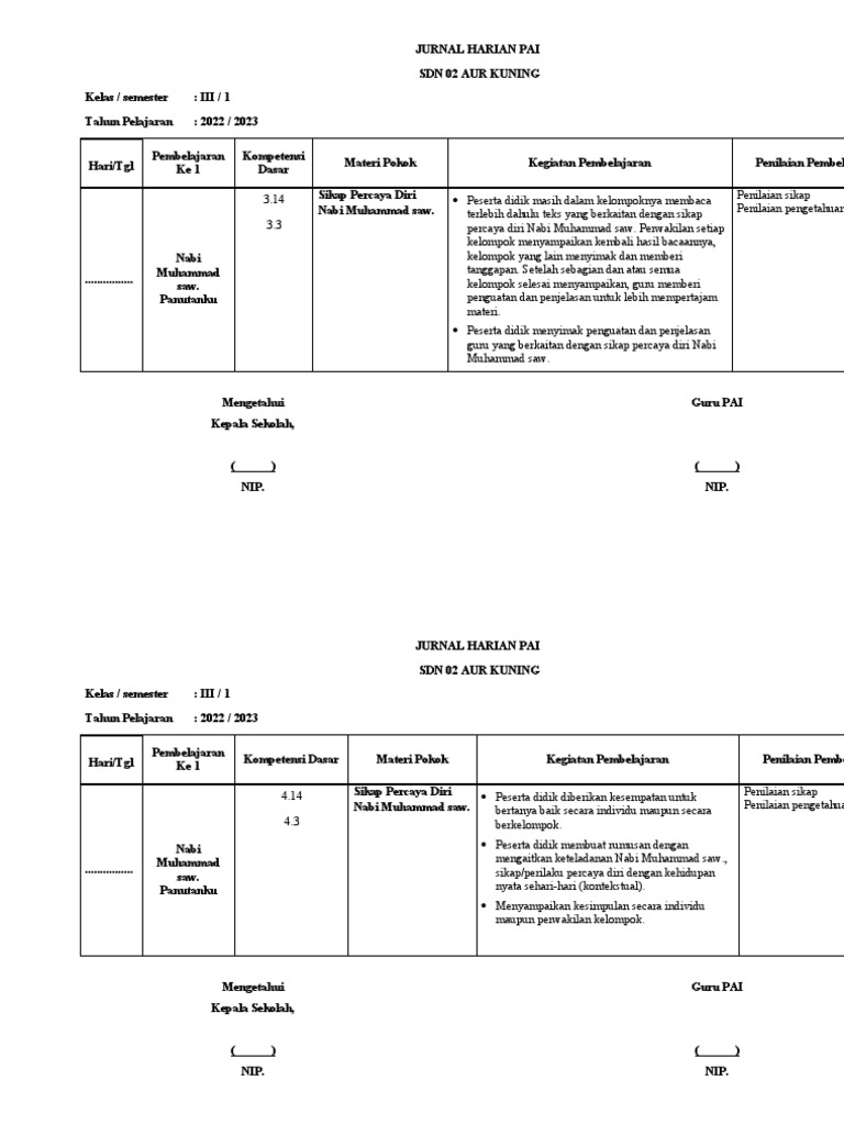 Jurnal Semester 1 Klas 3 | PDF