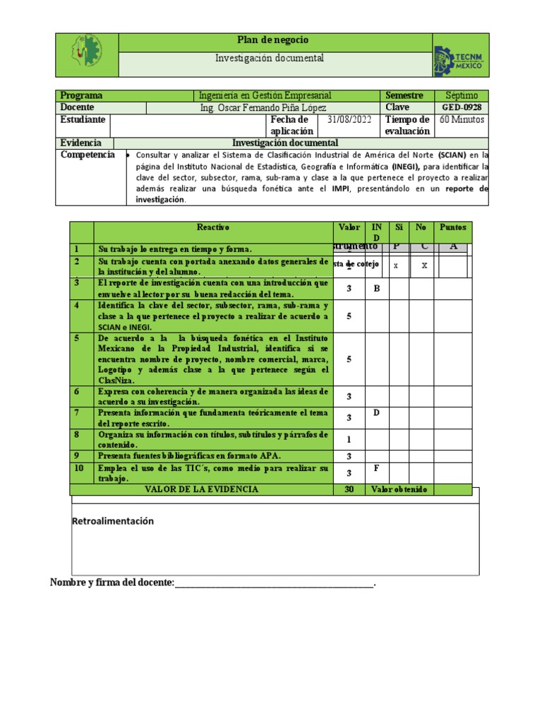 Lista de Cotejo Inv. Documental. | PDF | Evaluación | Business
