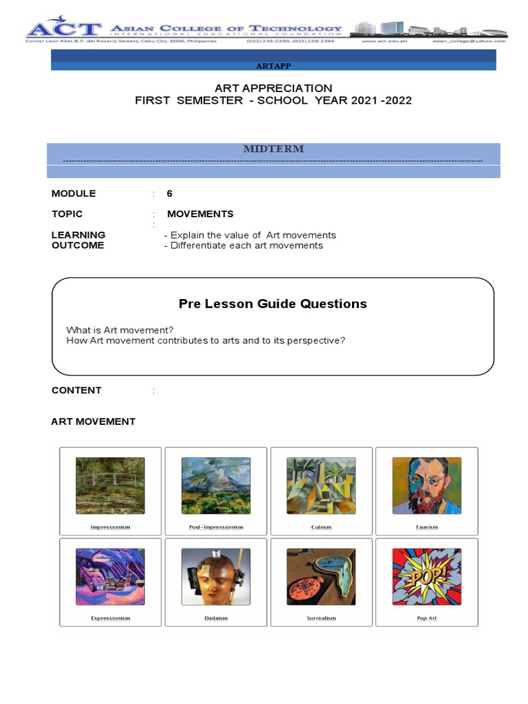 Artapp Module 06-Movements Midterm | PDF | Impressionism | Expressionism