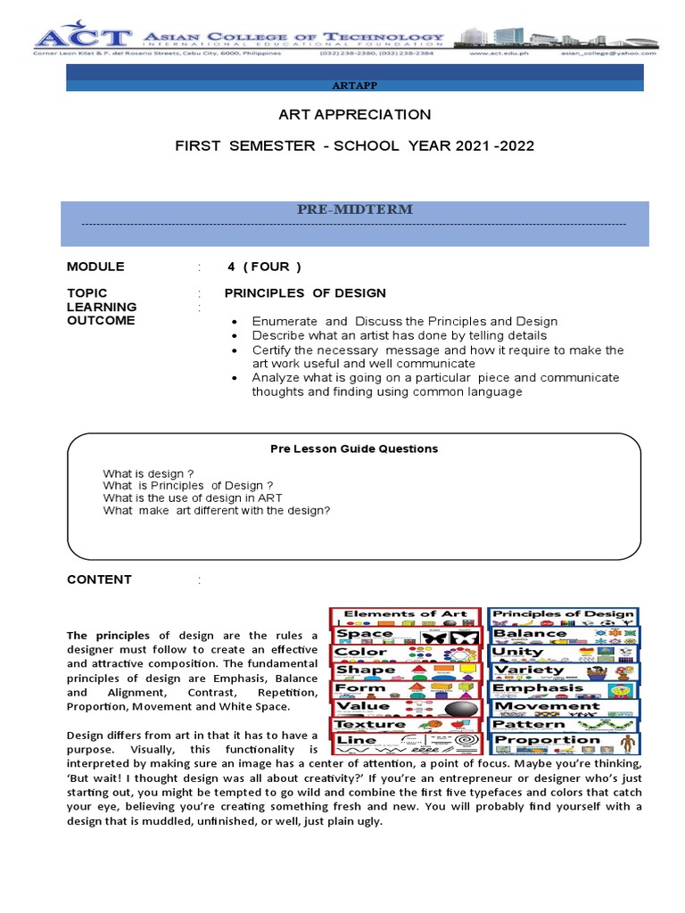 Artapp Module 04 Principles of Design | Download Free PDF | Pattern | Composition (Visual Arts)