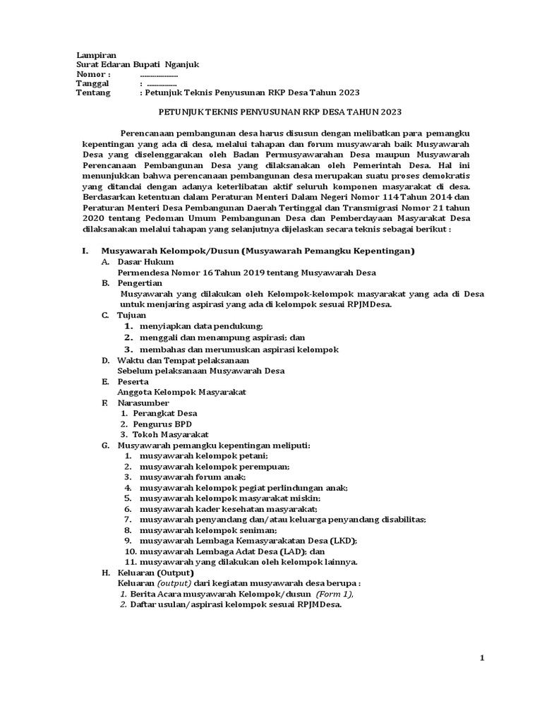 Draft Juknis Penyusunan RKP Desa TH 2023 | PDF | Politik