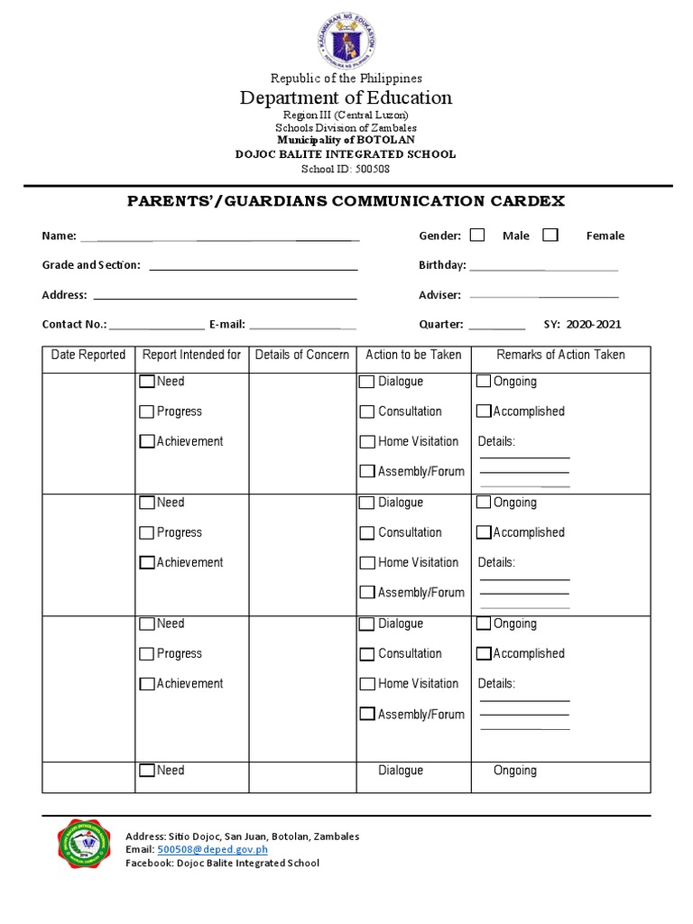 Parents Guardians Communication Index | PDF