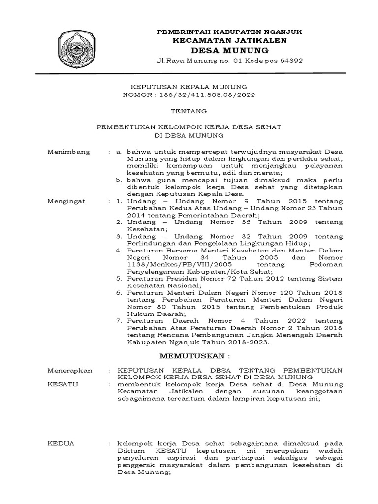 Contoh SK POKJA SEHAT | PDF