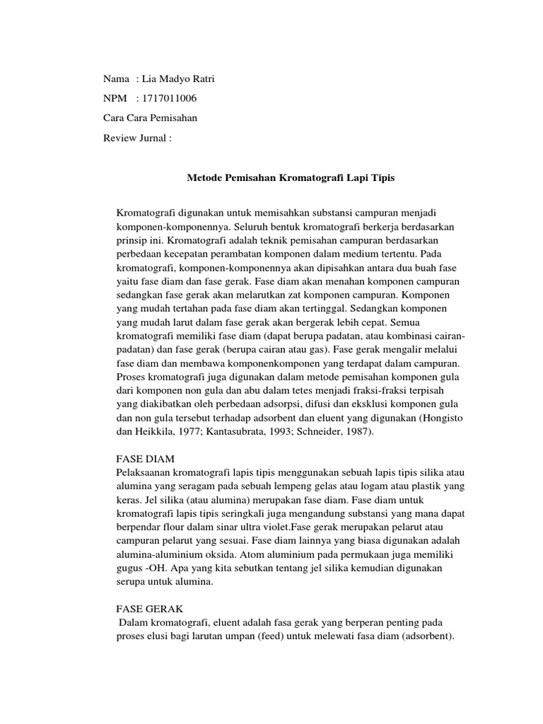 Lia Madyo Ratri - Review Jurnal Kromatografi | PDF