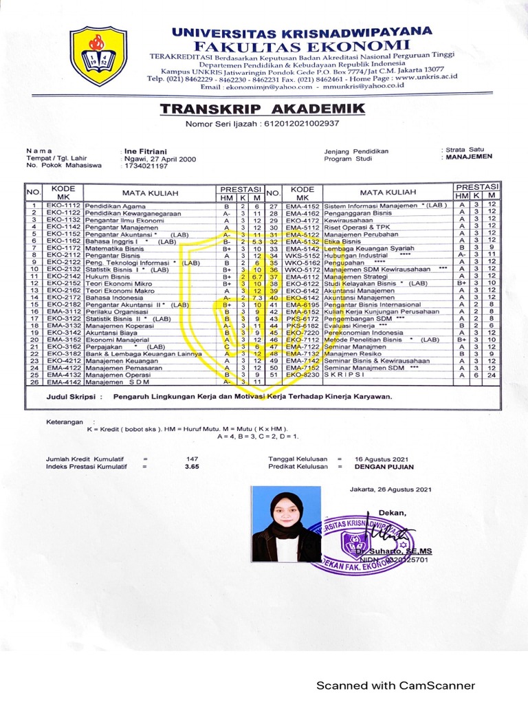 Transkip Nilai S1 | PDF