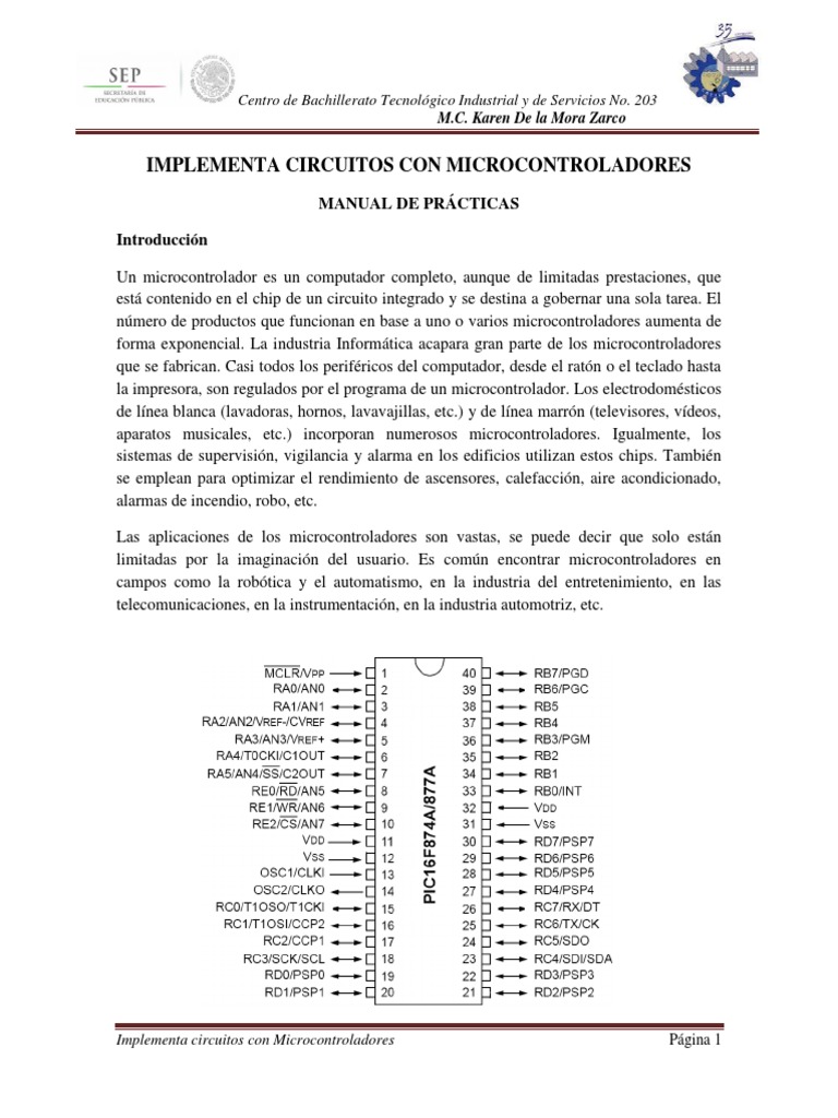 Manual de Prácticas - Implementa Ctos Con Microcontroladores | PDF | Microcontrolador ...