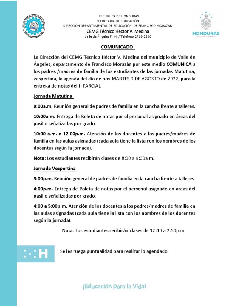 Comunicado Entrega de Notas II Parcial 2022 | PDF