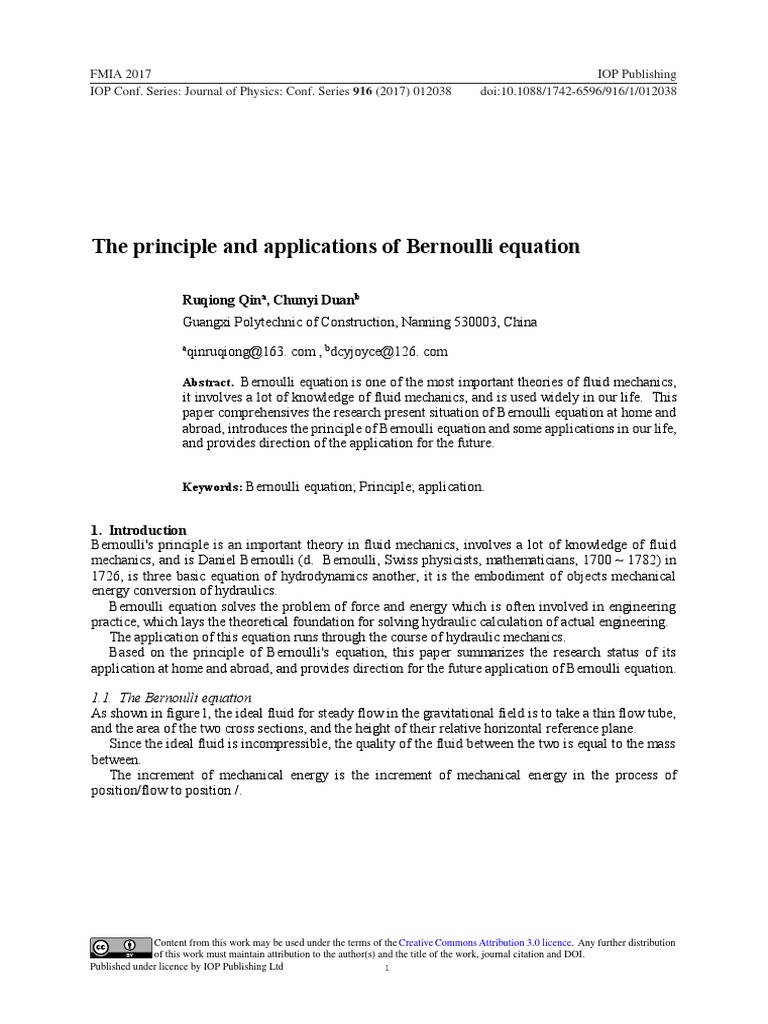 Bernoulli Equation: Principles & Uses | PDF | Fluid Dynamics | Gases