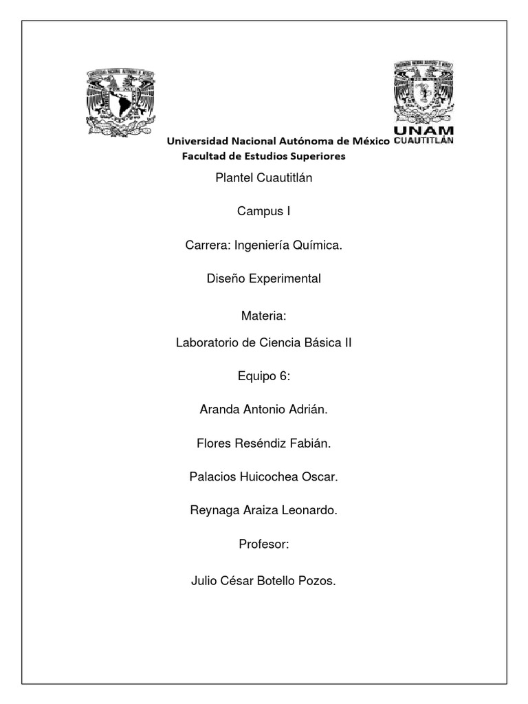 Diseno Experimental 1 LCB-II | PDF | Equilibrio químico | Reacciones químicas