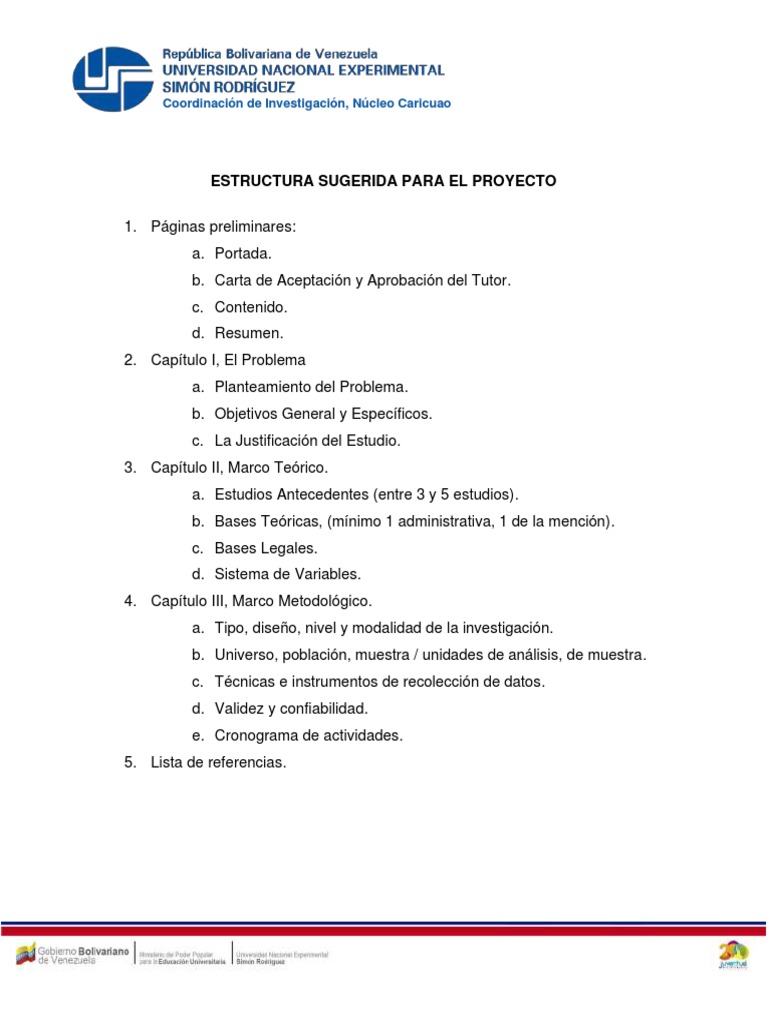 Estructura Del Proyecto de Investigación Unesr Caricuao | PDF