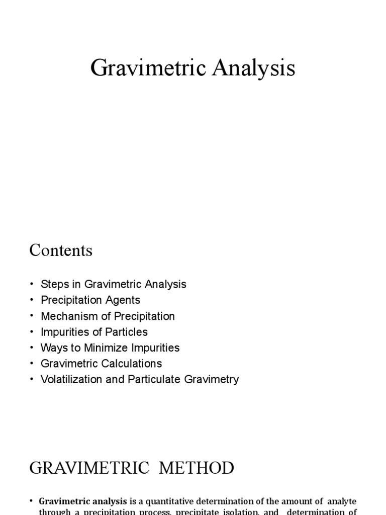 Gravimetric Analysis Methods Guide | PDF | Precipitation (Chemistry) | Ion