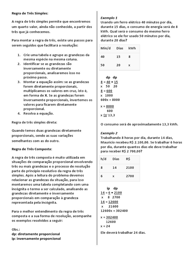 Regra de Três Simples e Composta | PDF | Matemática
