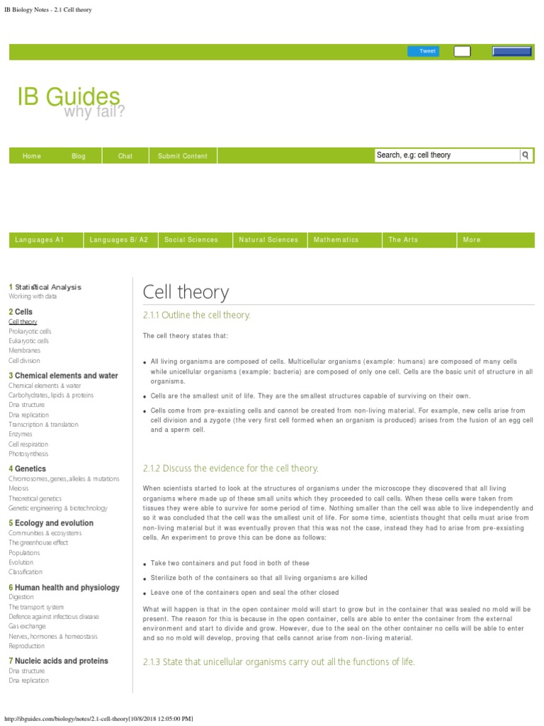 IB Biology Notes - 21 Cell Theory | PDF | Cell (Biology ...
