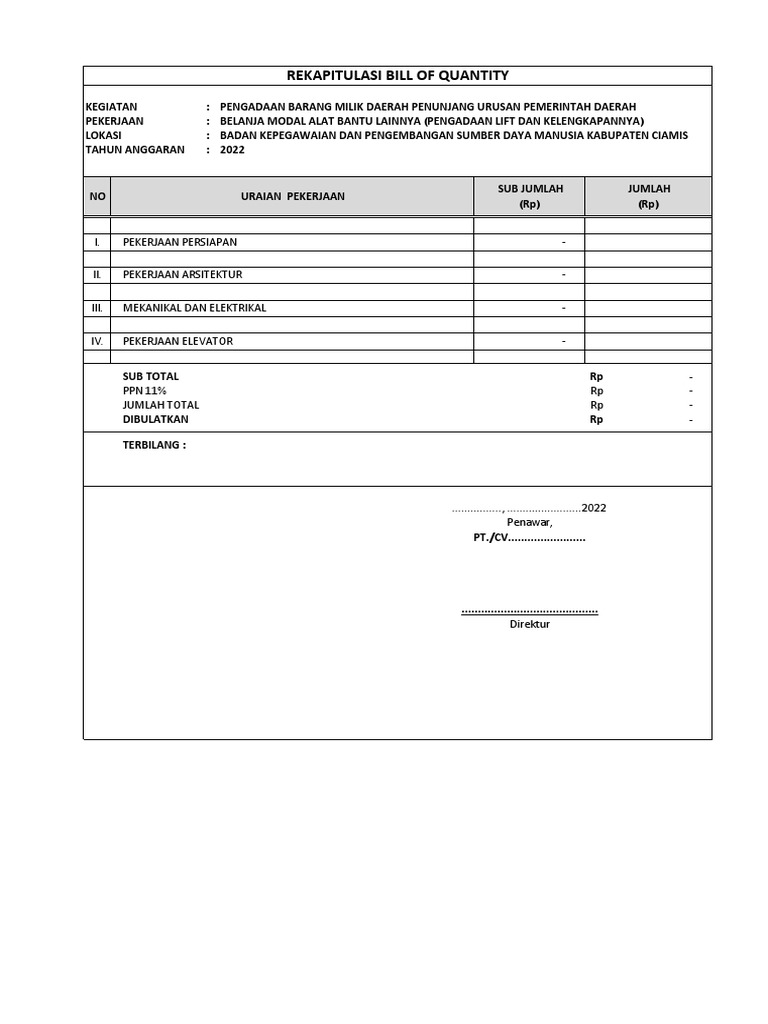 Rekapitulasi Bill of Quantity | PDF