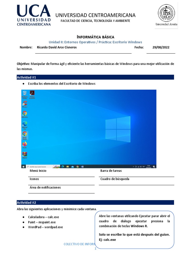 Práctica Escritorio Windows Ricardo David Arce Cisneros Pdf Ventana