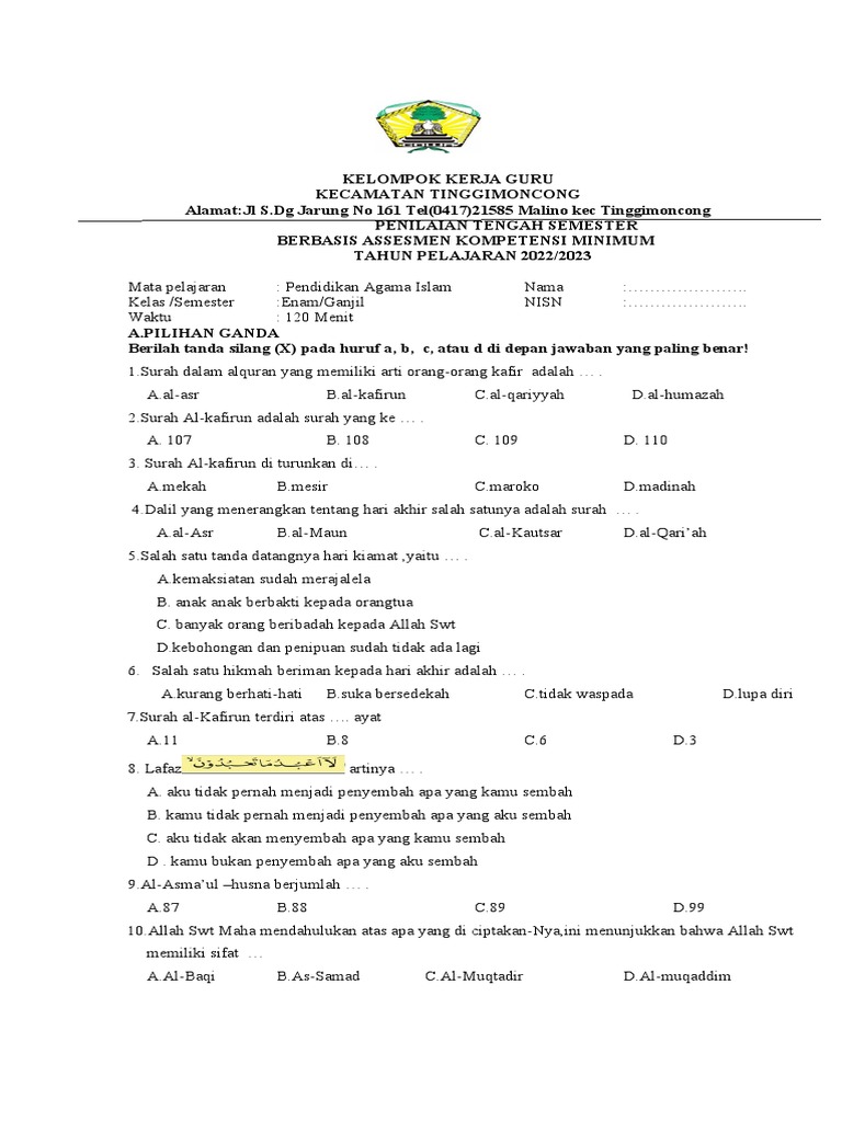Soal Pts Ganjil Kls 6 | PDF