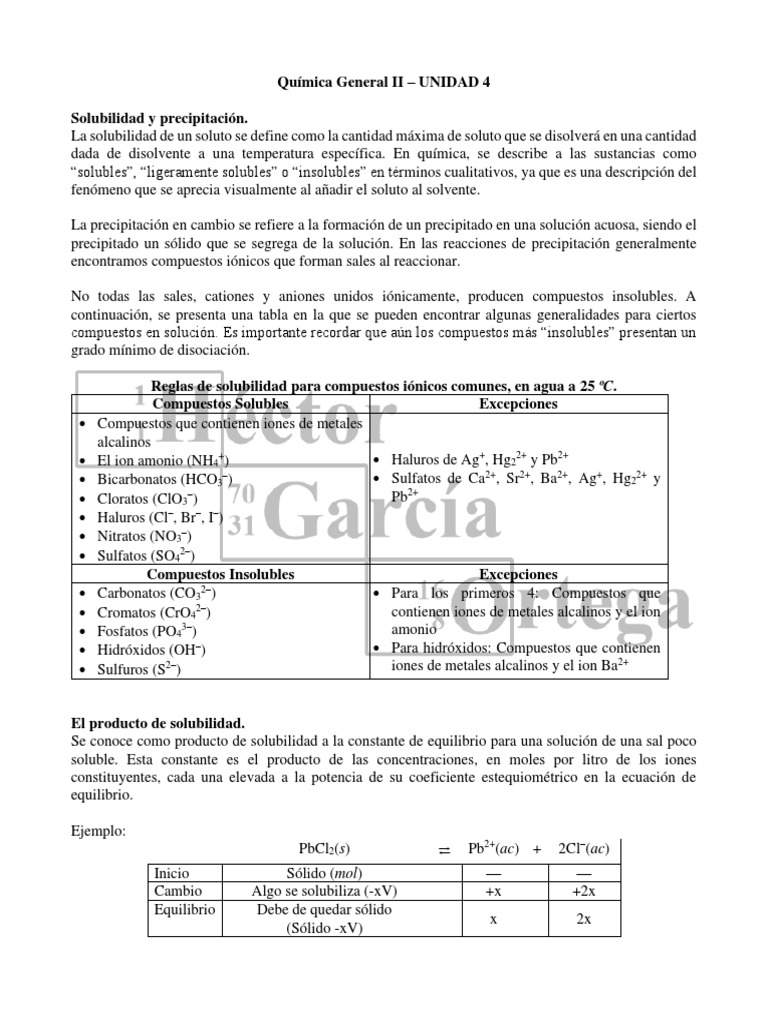 Unidad 4 QG2 | PDF | Solubilidad | Precipitación (Química)