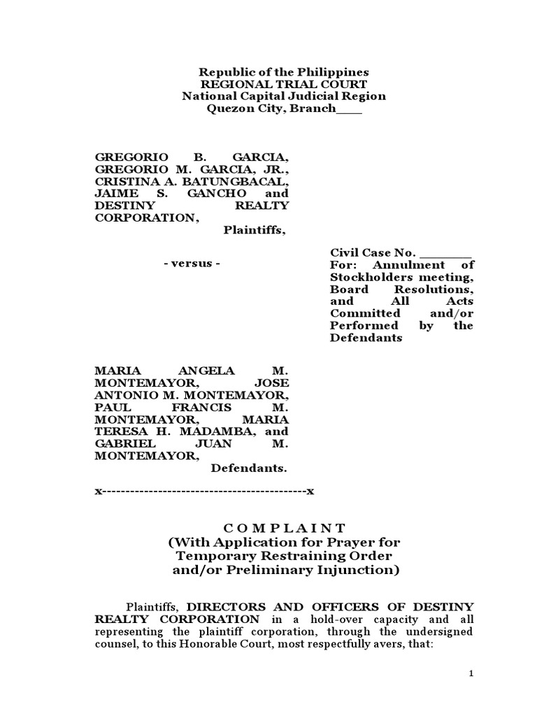 Sample Pleading | PDF | Injunction | Lawsuit