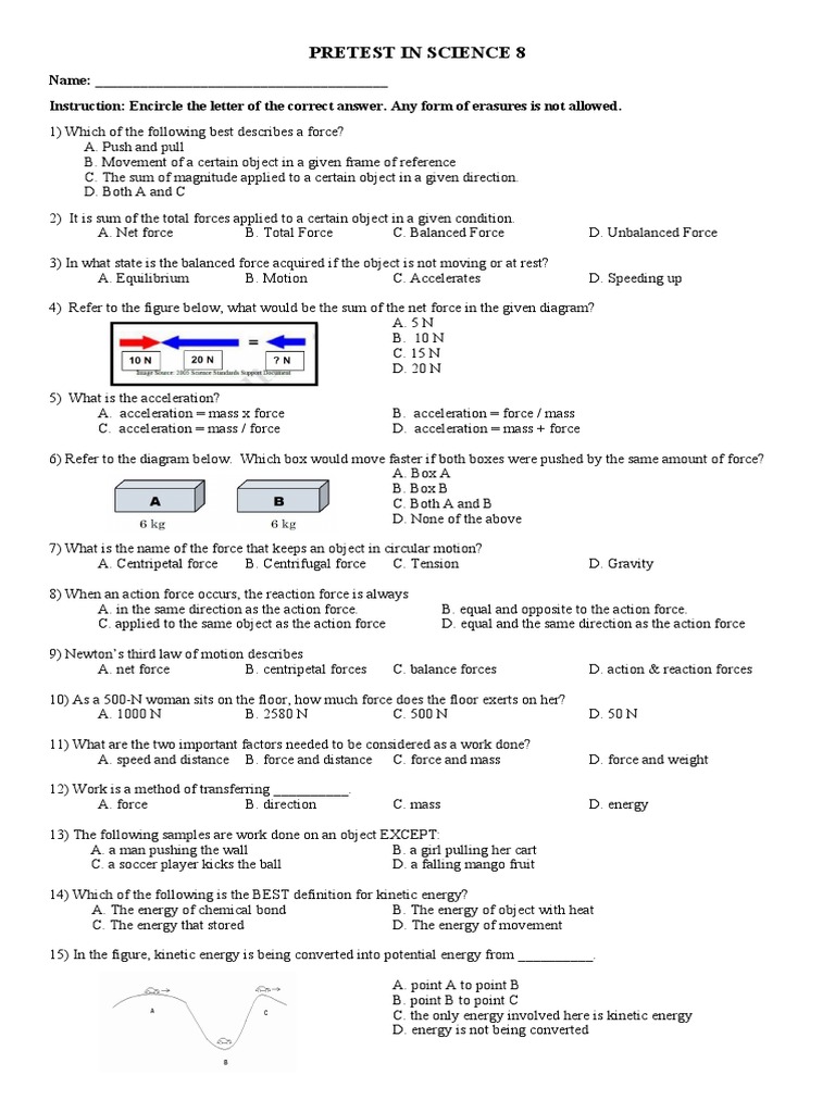 Grade 8 Science Q1 Pre-Test | PDF | Force | Acceleration