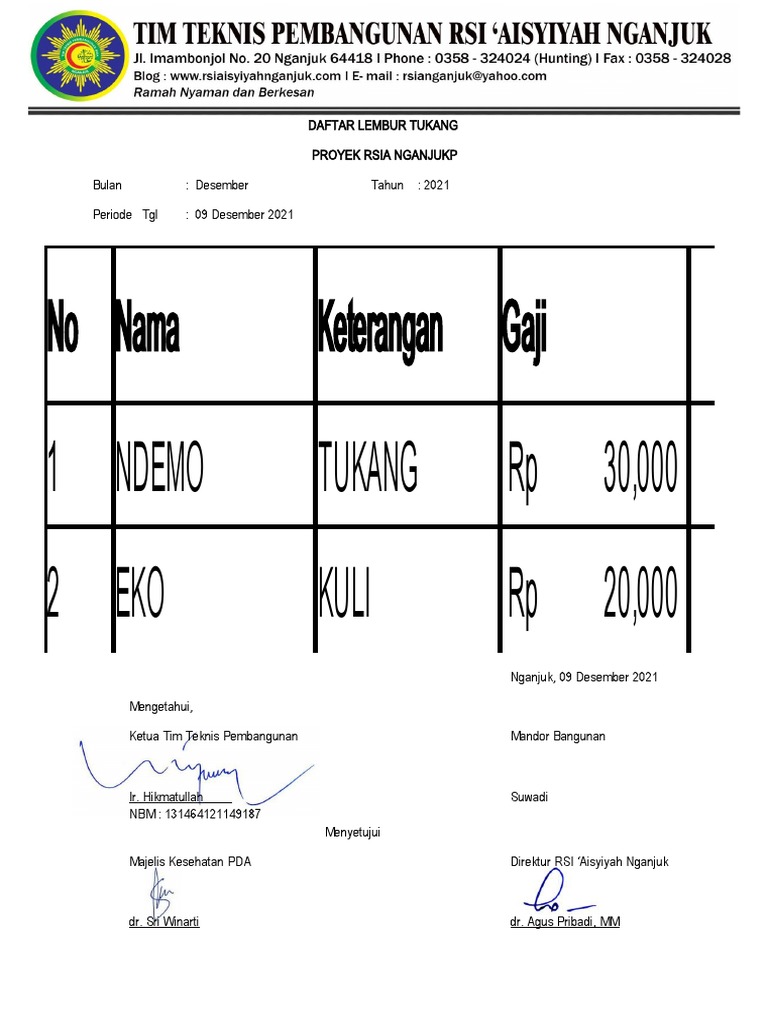 Rekap Kehadiran Lembur | PDF