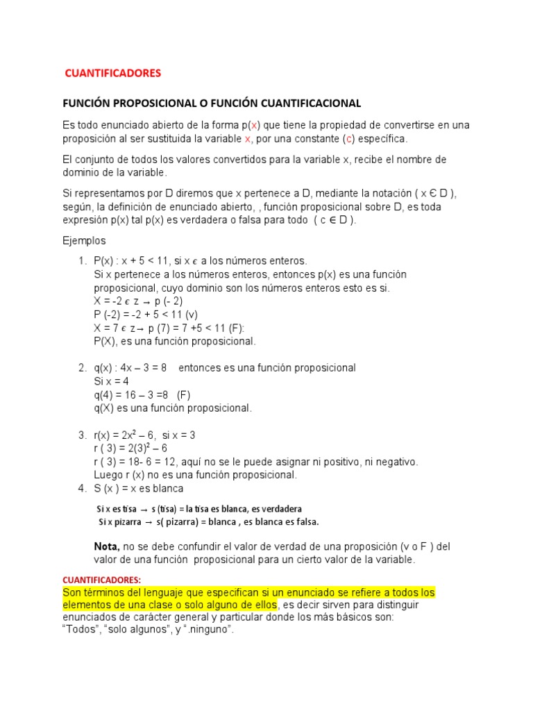 CUANTIFICADORES | PDF | Proposición | Función (Matemáticas)