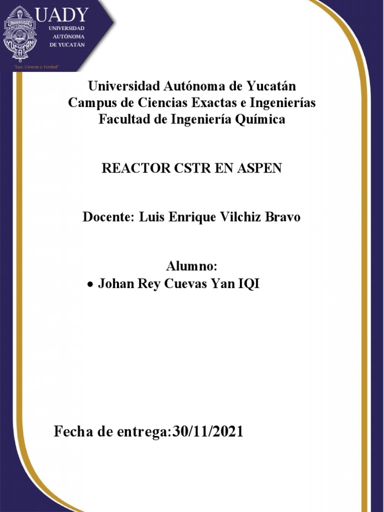 Reactor CSTR Aspen | PDF | Ciencia y matemáticas | Tecnología