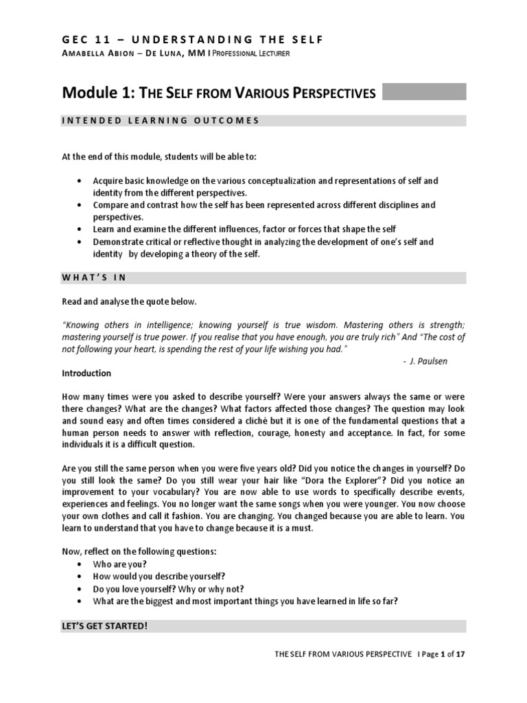 Understanding the Self: Perspectives | PDF | Id | Philosophical Theories