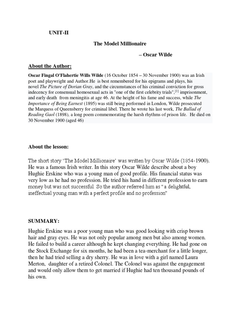 The Model Millionaire | PDF | Oscar Wilde