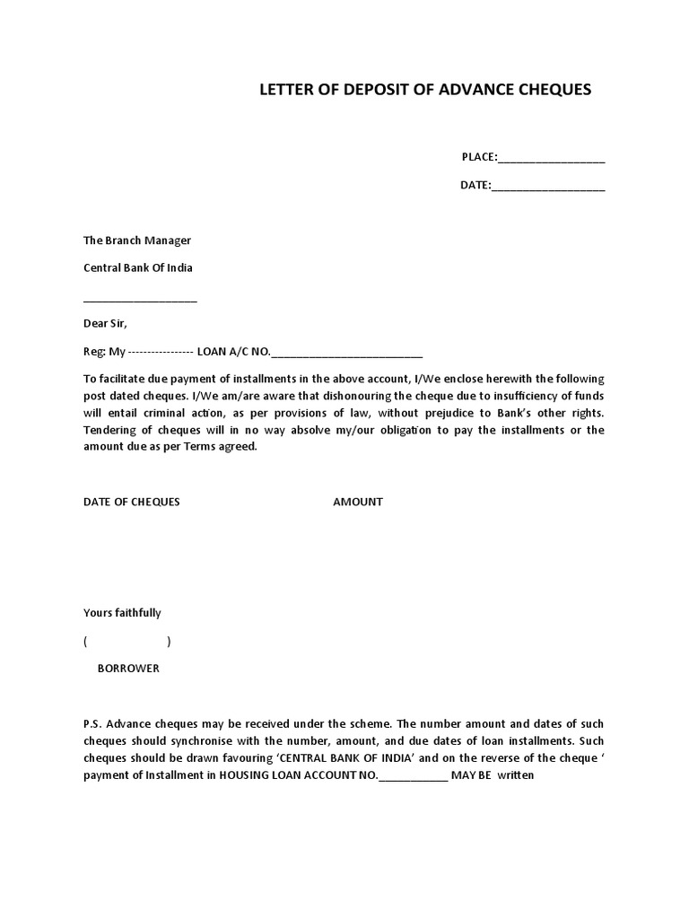 Advance Cheque | PDF | Business | Finance & Money Management
