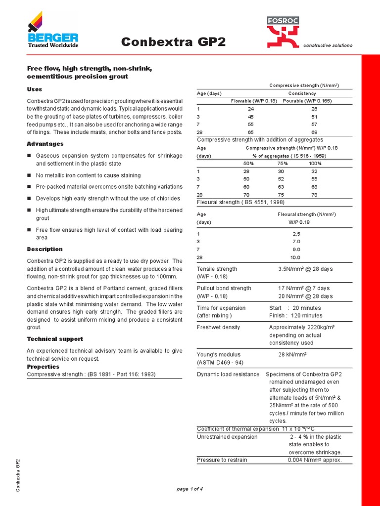 TDS Conbextra GP2 BFL2 | PDF | Shelf Life | Concrete