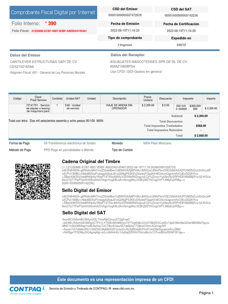 Folio Interno:: Comprobante Fiscal Digital Por Internet | PDF | Pagos ...