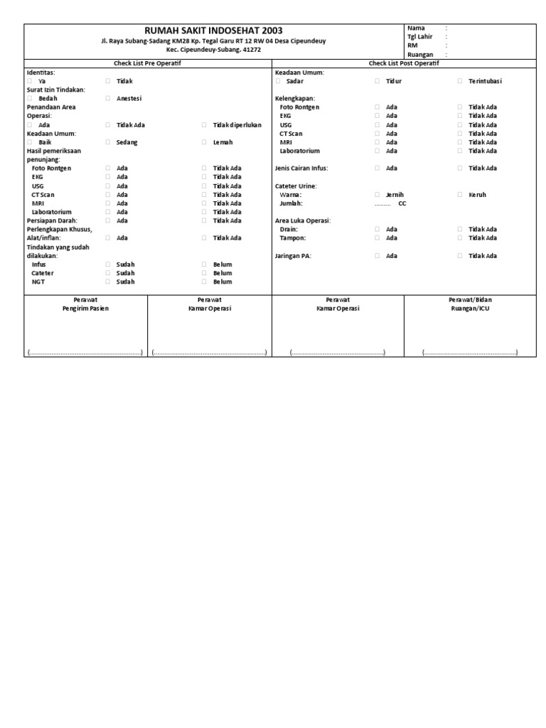 Form Operan Pasien Kamar Bedah | PDF