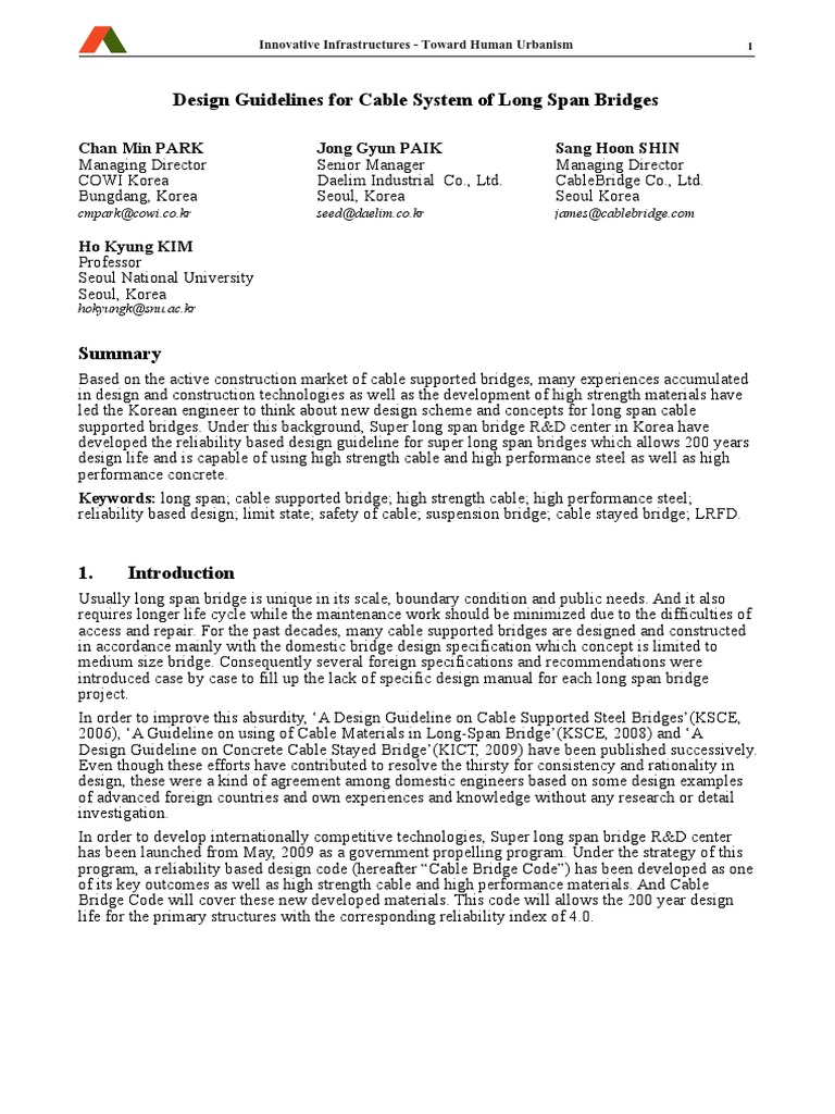 Design Guidelines For Cable System of Long Span Bridges: Chan Min PARK ...