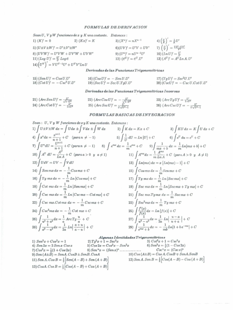 Formulas Del Calculo | PDF