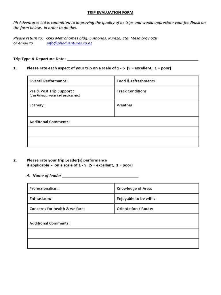 Trip Evaluation Feedback Form | PDF