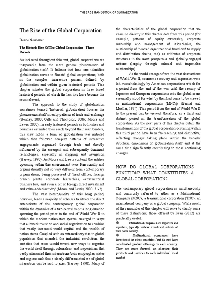 Rise of The Global Corporation | PDF | Globalization | Multinational Corporation
