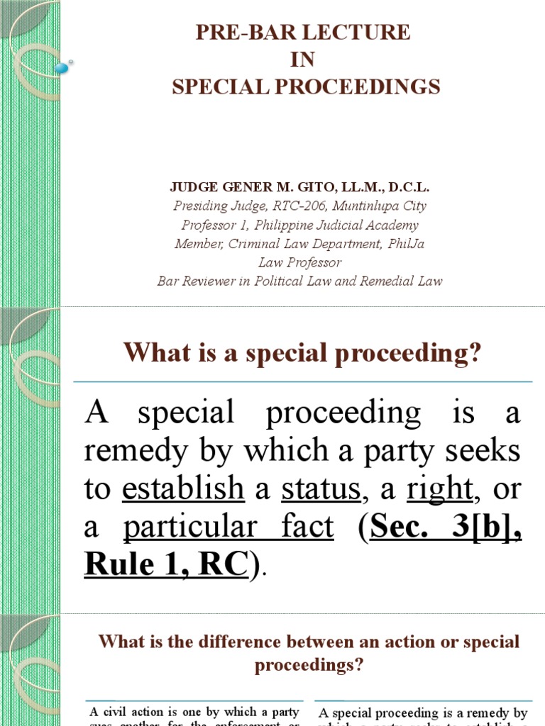 Lecture On Special Proceedings - Jurist | PDF | Will And Testament ...