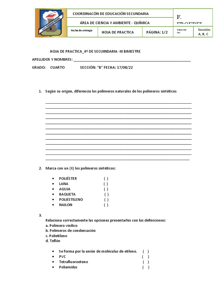Hoja de Practica | PDF | Polímeros | Química Física