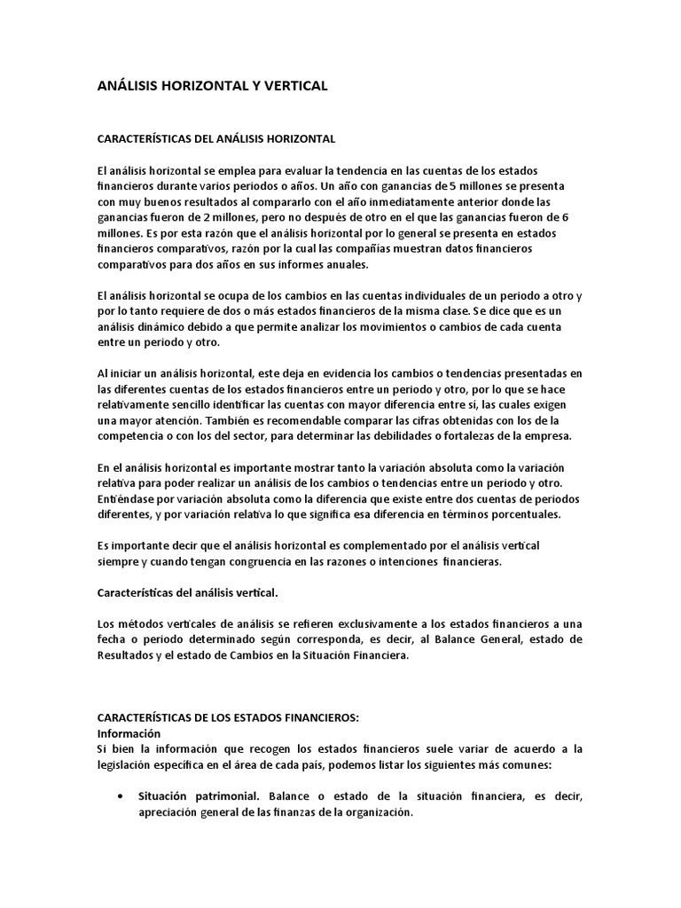 ANÁLISIS HORIZONTAL Y VERTICAL | PDF | Estado financiero | Hoja de balance