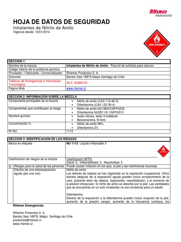 HDS - Inhalantes Nitrito de Amilo | PDF | Nitrito | Residuos HDS - Inhalantes Nitrito de Amilo | PDF | Nitrito | Residuos